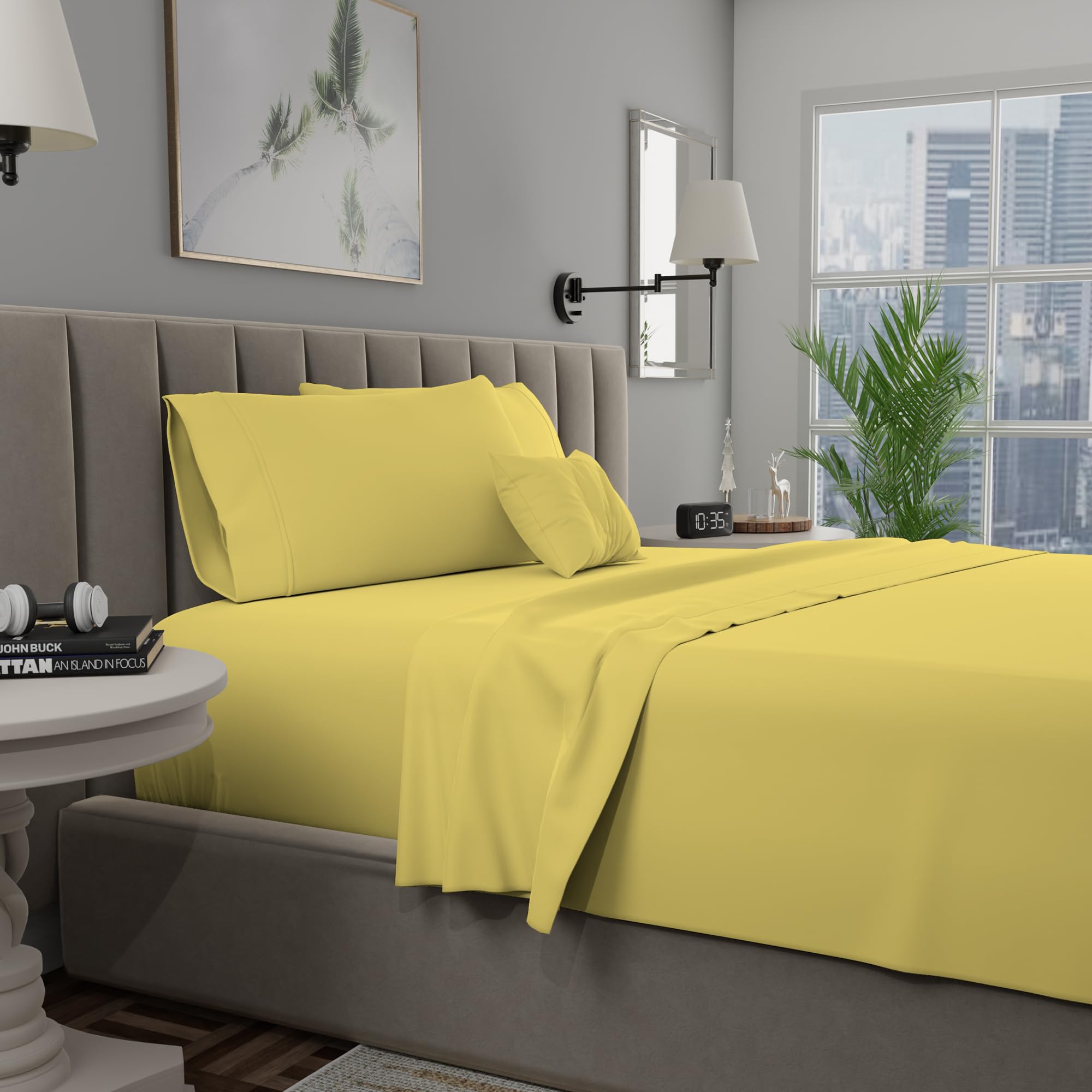 Purity Home 100% Cotton Lemon Sheets for Queen Bed, 400TC Percale Sheets, Queen Bed Sheet Set, Cooling Bed Sheets, Hotel Luxury Deep Pocket Cotton Sheets for Gifting