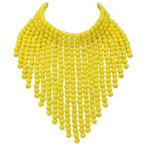 coiris boho african wooden beaded bib statement necklace strands layered cluster chunky collar choker wood necklace for women fashion costume jewelry(n0065-yellow)