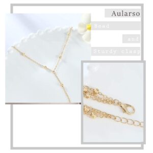 Aularso 2PCS Boho Beaded Foot Chain Layered Barefoot Sandals Summer Beach Ankle Chain for Women(Gold)