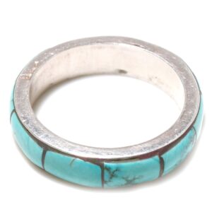 Band Ring for Men Women 925 Sterling Silver Jewelry Turquoise Gemstone Handmade Fashion Jewelry Gifts for Her Size 8 (USA)