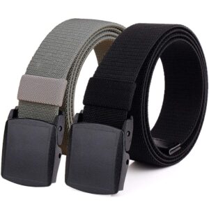 hoanan 2-pack elastic stretch belt, men’s all size no metal nylon tactical hiking belt (blackgrey, fit up to 36")