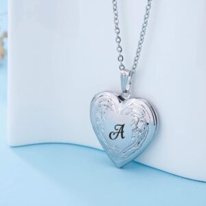 YOUFENG Locket Necklace that Holds Pictures Initial Alphabet A-Z Letter Pendant Necklace Platinum Plated Gifts for Women