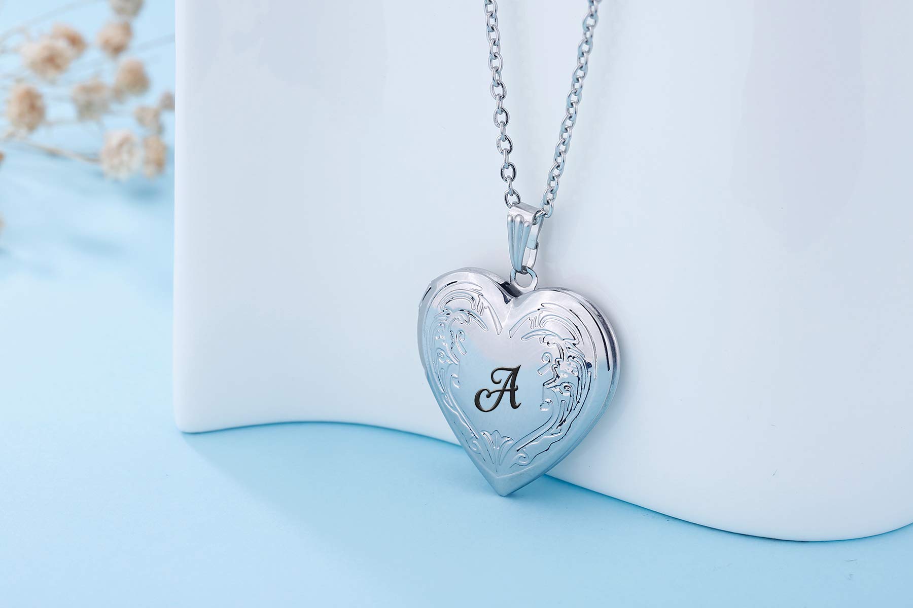 YOUFENG Locket Necklace that Holds Pictures Initial Alphabet A-Z Letter Pendant Necklace Platinum Plated Gifts for Women