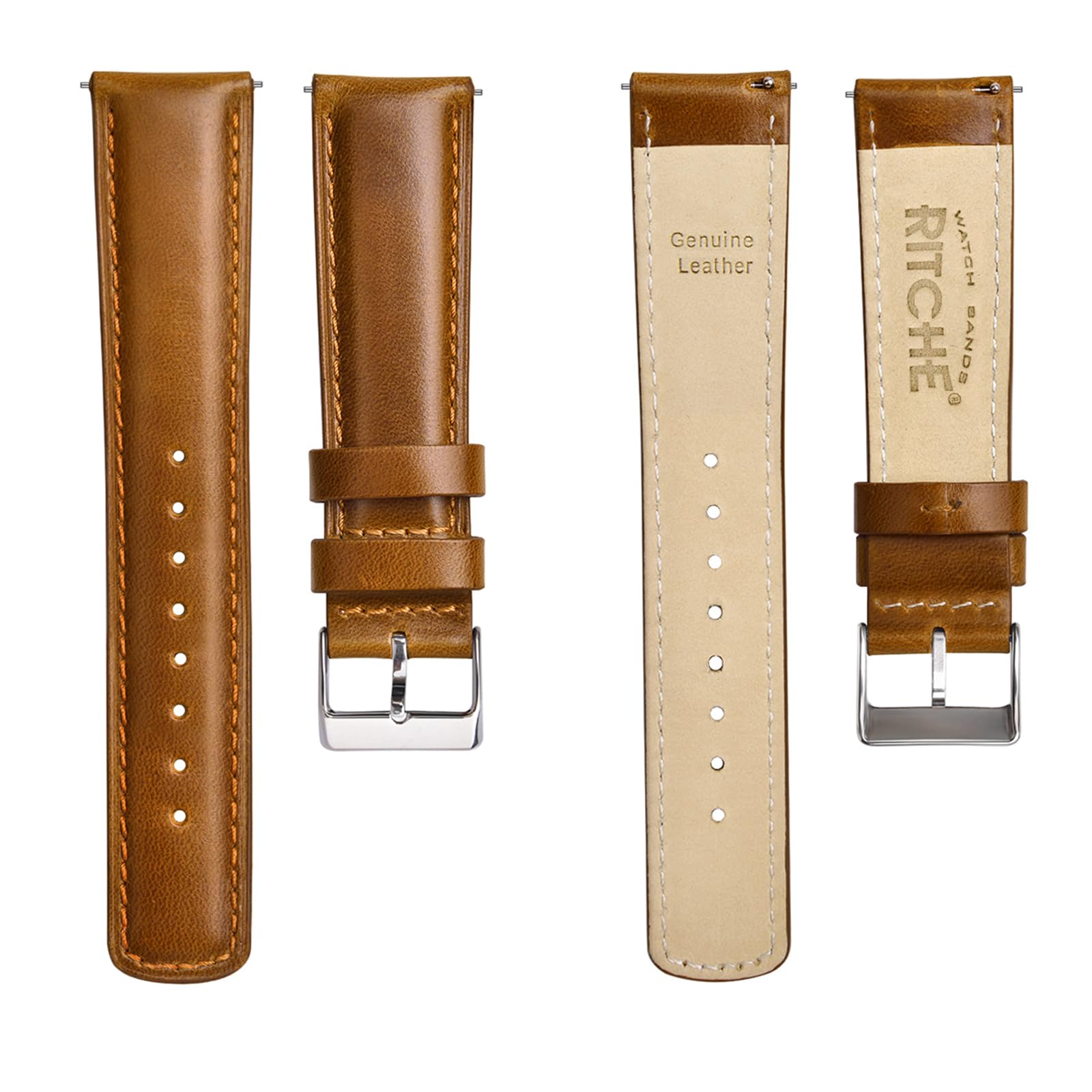 Ritche Genuine 18mm Leather Watch Band Classic Vintage Quick Release Leather Watch Strap (Toffee Brown), Valentine's day gifts for him or her