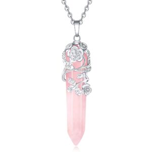 xiannvxi rose quartz necklace pink necklace mothers day gifts crystal necklaces for women healing crystal necklaces flower pendant spiritual jewelry