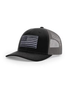 b wear sportswear american flag usa patriotic snapback embroidered mesh men's trucker hat black/charcoal