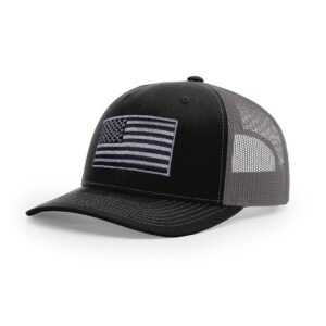 B Wear Sportswear American Flag USA Patriotic Snapback Embroidered Mesh Men's Trucker Hat Black/Charcoal