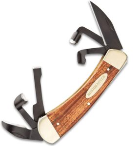 bushmaster classic whittler's pocket knife - carbon steel blades, wooden handle scales, nickel silver bolsters - closed length 4 1/4"