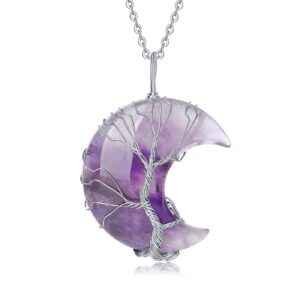 xiannvxi amethyst necklaces for women crystal crescent moon necklace purple jewelry for women trendy tree of life wire wrapped pendant spiritual witchy jewelry