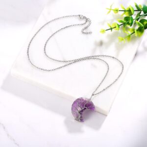 XIANNVXI Amethyst Necklaces for Women Crystal Crescent Moon Necklace Purple Jewelry for Women Trendy Tree of Life Wire Wrapped Pendant Spiritual Witchy Jewelry