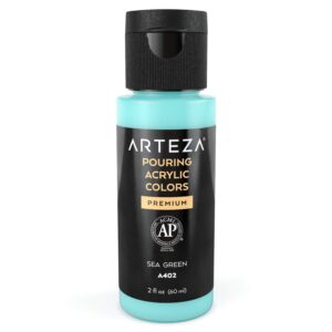 arteza acrylic pouring paint, 2oz (60 ml), sea green high flow acrylic paint, no mixing needed, paint for pouring on canvas, glass, paper, wood, tile, and stones