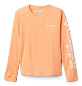 columbia youth girls tidal tee long sleeve, bright nectar, large