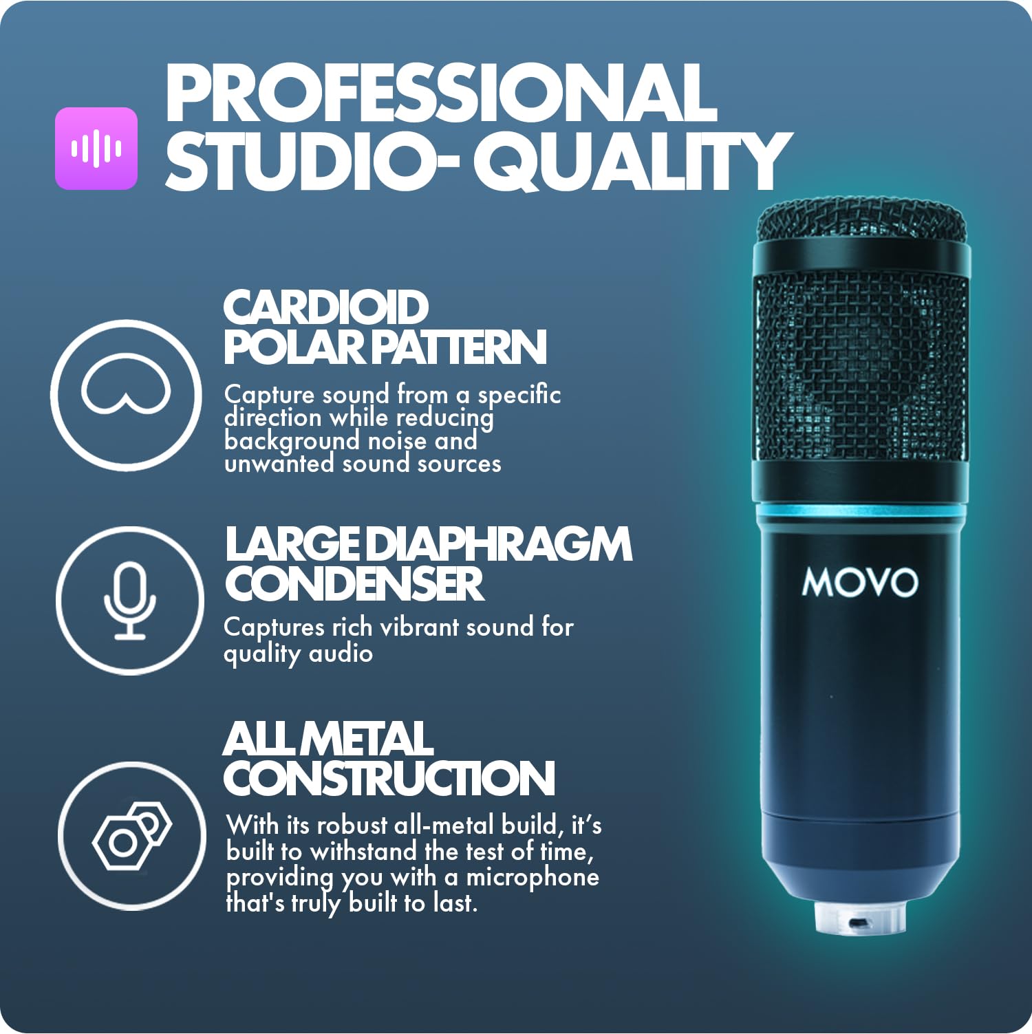 Movo PodPak4A 4-Pack Universal XLR Condenser Microphone Podcast Equipment Bundle for 4 - Includes Cardioid Mics, Desk Mount Stands, Shock Mounts, Pop Filters, and Audio Cables - Podcasting, YouTube