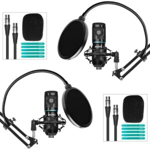 movo podpak2a 2-pack universal cardioid condenser microphone kit with articulating scissor arm mic stand, shock mount, and gooseneck pop filter - podcast equipment set for youtube, podcast, streaming