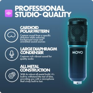 Movo PodPak2A 2-Pack Universal Cardioid Condenser Microphone Kit with Articulating Scissor Arm Mic Stand, Shock Mount, and Gooseneck Pop Filter - Podcast Equipment Set for YouTube, Podcast, Streaming