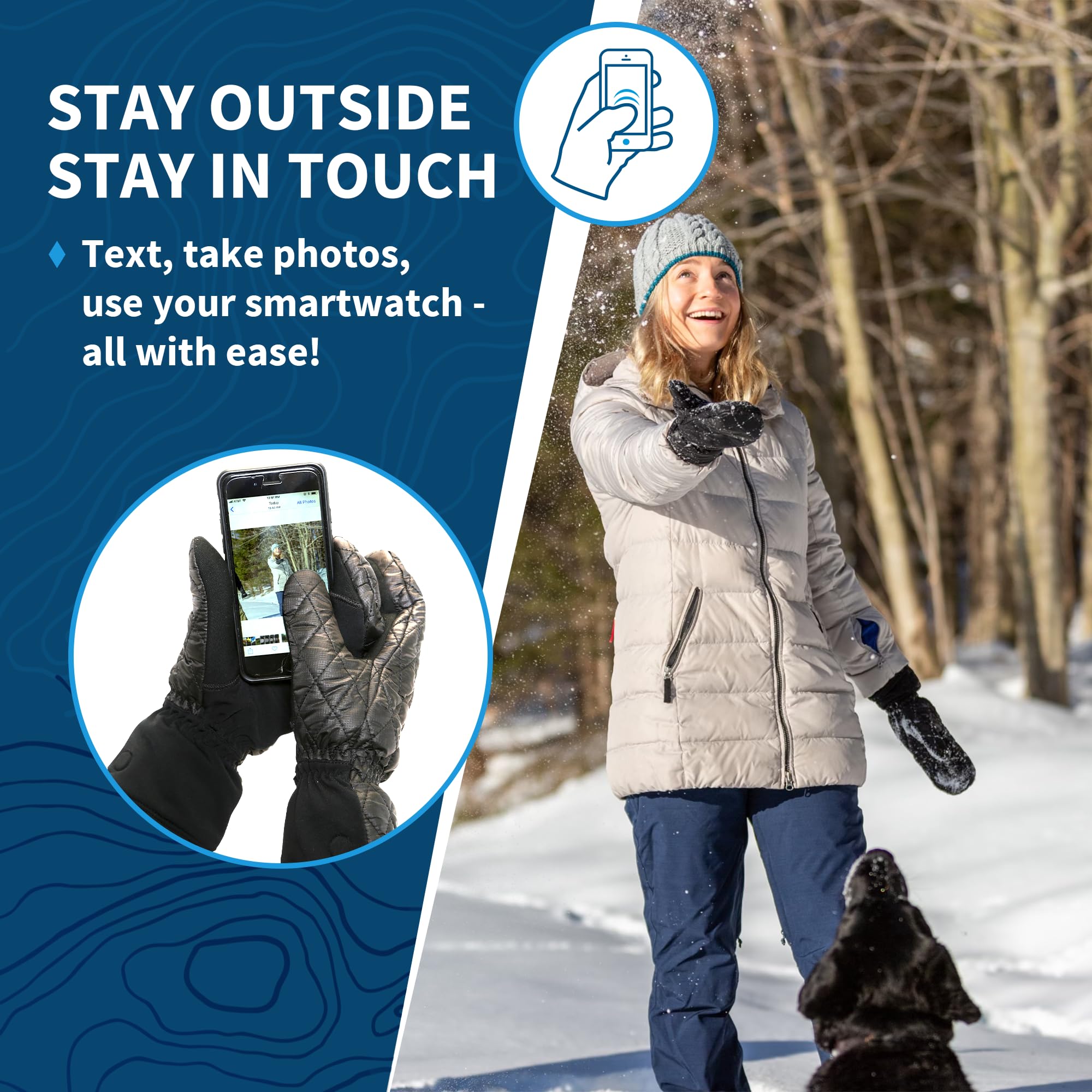 TrailHeads Touchscreen Quilted Running Mittens for Women | Insulated Hand Protection - Small