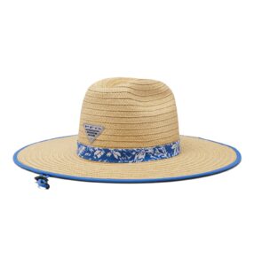 columbia unisex pfg baha straw hat, vivid blue kona print, small/medium