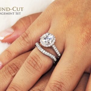 Engagement Ring Set Wedding 100% Solid Sterling Silver 925 Rhodium Plating Cubic Zirconia Stones AAAAA+ Alternative to Diamonds 2.5 Carats Anniversary Marriage Bridal Promise Design Valentine