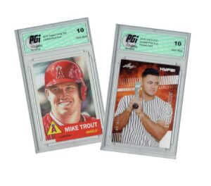 mike trout & jasson dominguez topps living set leaf hype! rookie card lot pgi 10