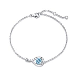 fancime aquamarine bracelet 925 sterling silver infinity bracelet blue gemstone march birthstone fine jewelry birthday anniversary graduation gifts for women her mom, length 6.7"+1.2"