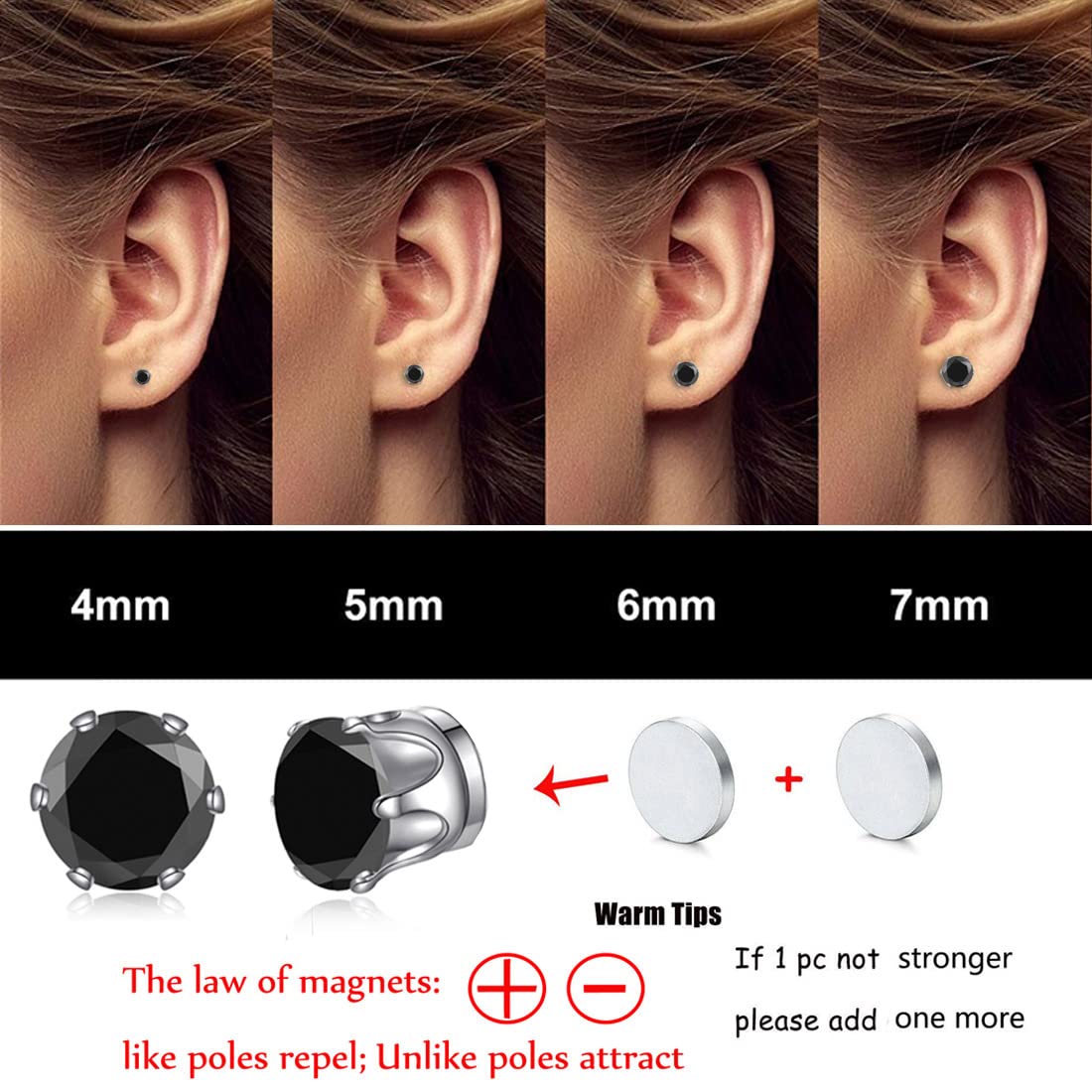 Spiritlele Colorful CZ Magnetic Earrings Set Crystal Clip on Non Pierced Earrings Fake Stud Earrings for Women Men