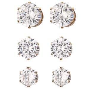 rofusn men's women 6pcs cz inlay round non-pierced magnetic clip on earrings 6-8mm fake gauges ear studs earrings jewelry