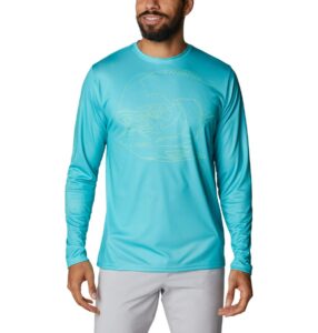 columbia men's terminal tackle pfg running line long sleeve, sage/light lime trout, large