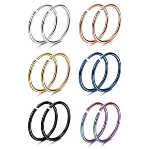 wbrwp 316l stainless-steel piercing-ring hinged nose-rings-hoop : 20g womens and mens body pierecing ring segment clicker lip rings cartilage rook earrings diameter 8mm (each color 2 piece)