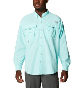 columbia men's pfg bahama ii long sleeve shirt, breathable, uv protection, gulf stream/realtree edge, large