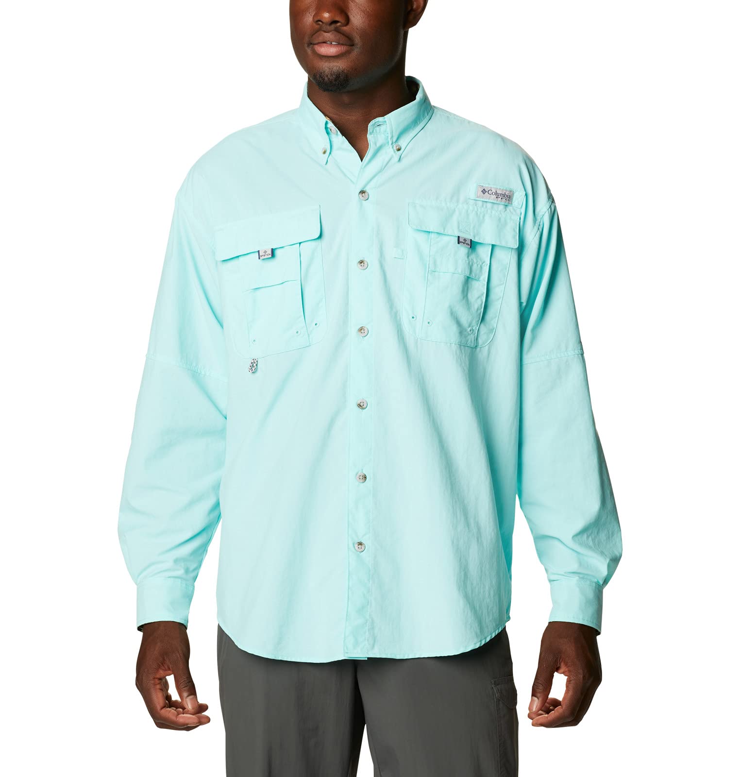 Columbia Men's PFG Bahama II Long Sleeve Shirt, Breathable, UV Protection, Gulf Stream/Realtree Edge, Large