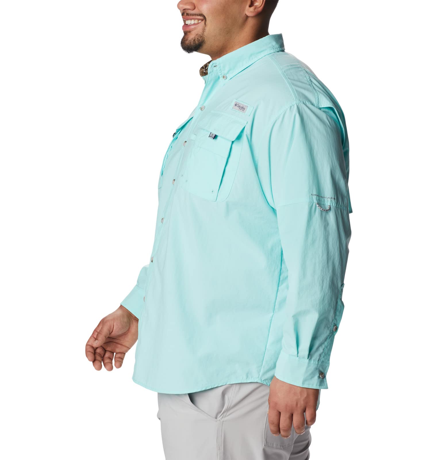 Columbia Men's PFG Bahama II Long Sleeve Shirt, Breathable, UV Protection, Gulf Stream/Realtree Edge, Large