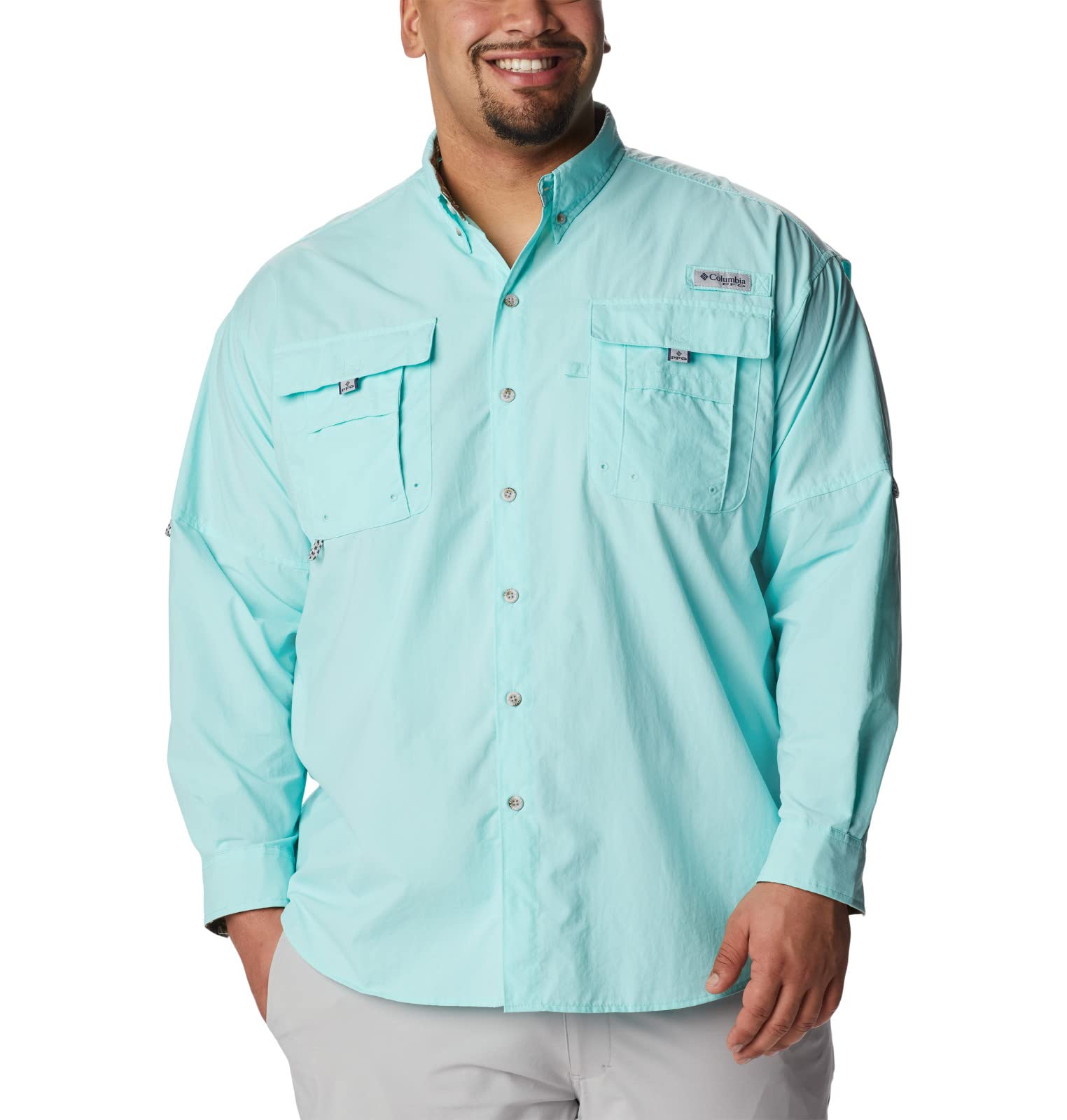 Columbia Men's PFG Bahama II Long Sleeve Shirt, Breathable, UV Protection, Gulf Stream/Realtree Edge, Large