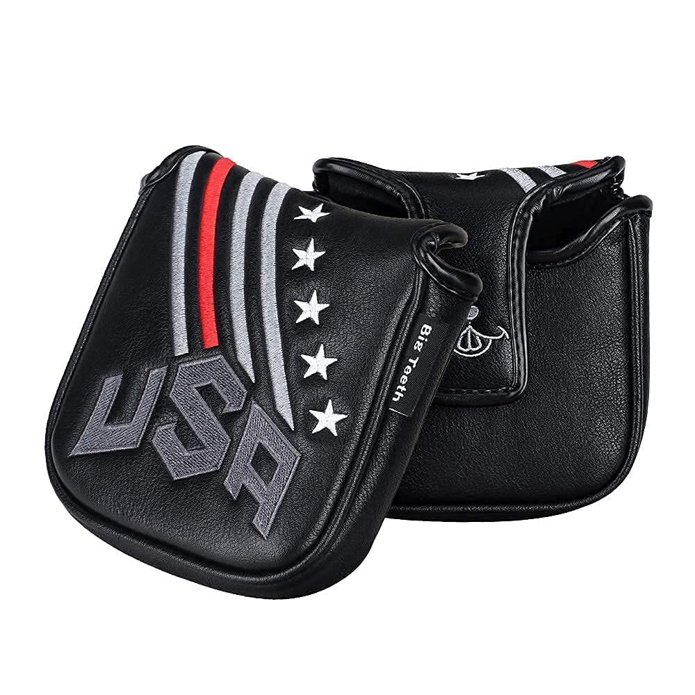 BIG TEETH Golf Putter Cover Square Half Heel Shaft Mallet Putter Head Covers USA Stripe and Star Fit for Most Brand Golf Putters (Square Mallet Putter Cover)