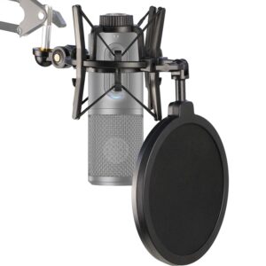 atr2500x shock mount with pop filter, windscreen and shockmount to reduce vibration noise matching mic boom arm stand for audio-technica atr 2500x and atr2500 usb condenser microphone by youshares