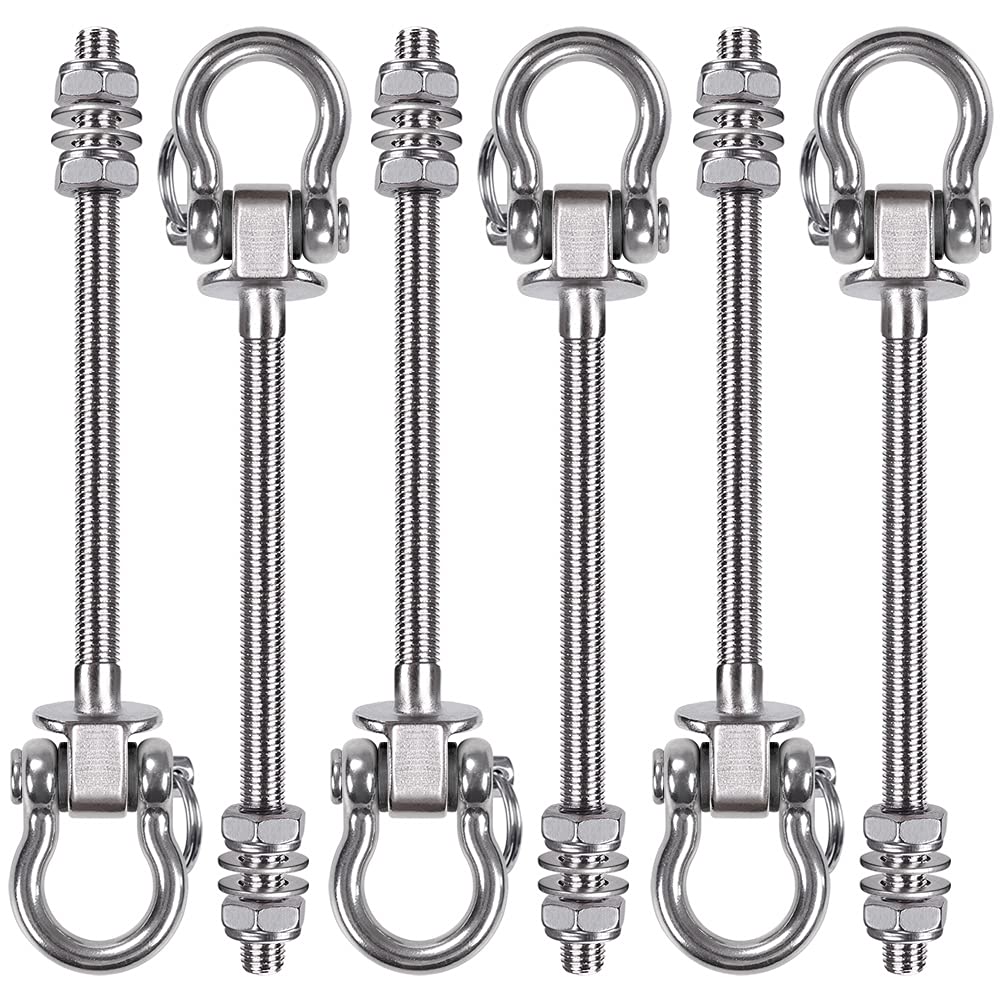 BeneLabel 6Pcs Wood Beam & I-Beam Hanger, Permanent Antirust Stainless Steel Heavy Duty Swing Hooks, Yoga Hammock Chair Sandbag, Swing Sets Hardware, 180° Swing, 7" x M2/5"