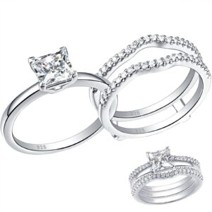 sheloves solitaire princess cz engagement rings set wedding band guard ring enhancers sterling silver sz 7