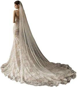 pearl wedding veil for bride long bridal veil with beading comb cathedral length (ivory,3meters)