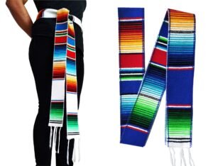 yani's gifts serape belts blue and white 2 pack cinto mexicano for women or men, mexican sash belts