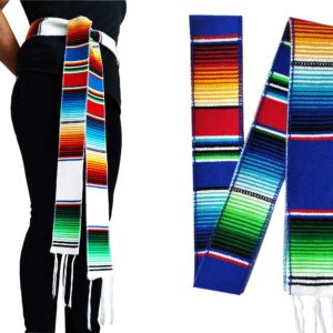 Yani's Gifts Serape Belts Blue and White 2 Pack Cinto Mexicano for Women or Men, Mexican Sash Belts