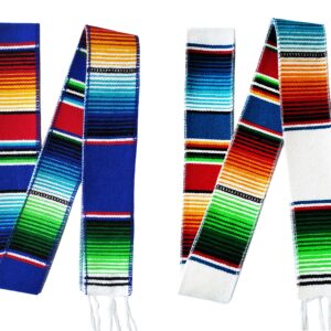 Yani's Gifts Serape Belts Blue and White 2 Pack Cinto Mexicano for Women or Men, Mexican Sash Belts