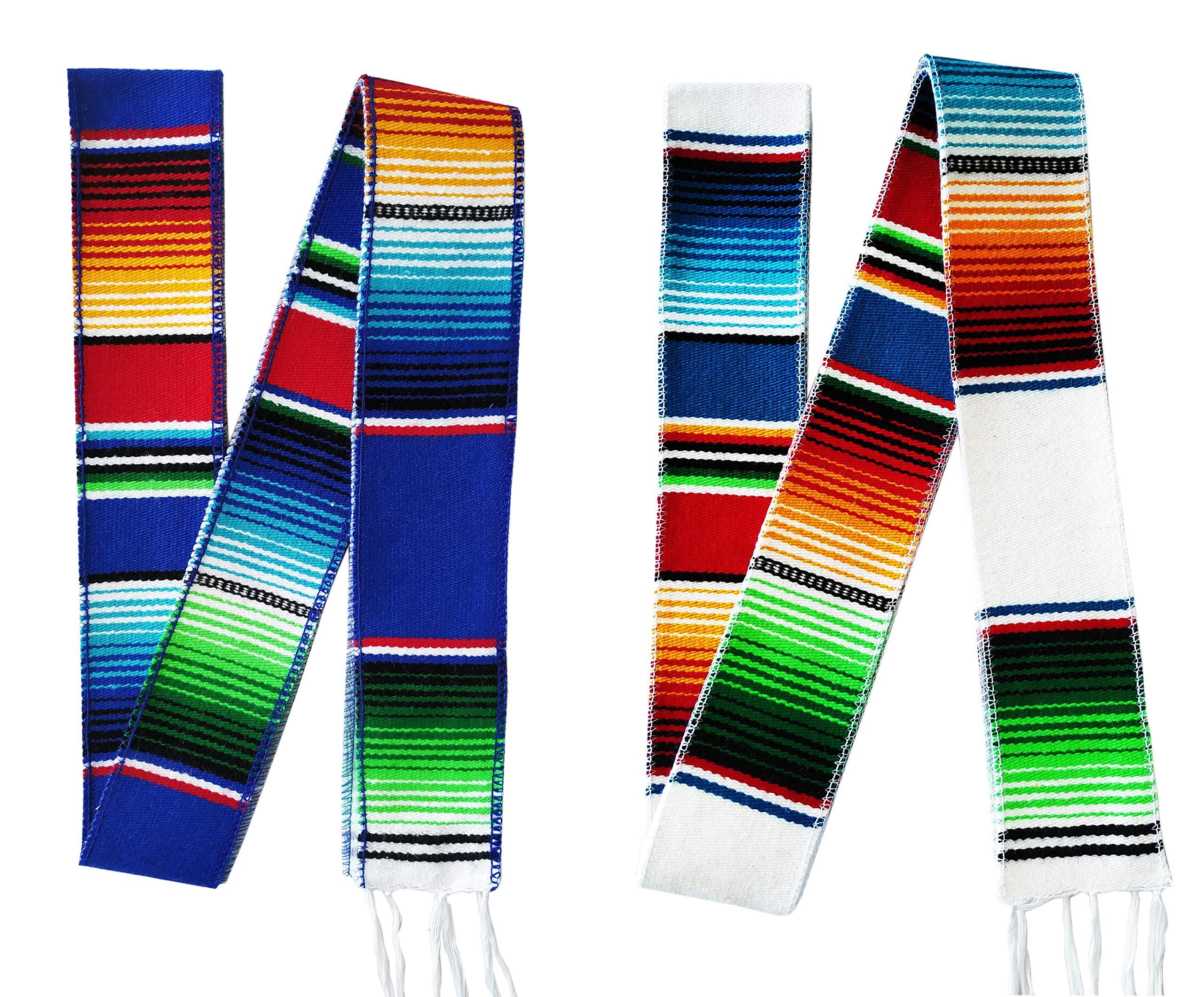 Yani's Gifts Serape Belts Blue and White 2 Pack Cinto Mexicano for Women or Men, Mexican Sash Belts