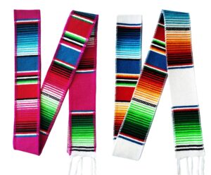 yani's gifts 2 pack mexican sash belts for women or men, serape belt cinto mexicano, fuchsia and white