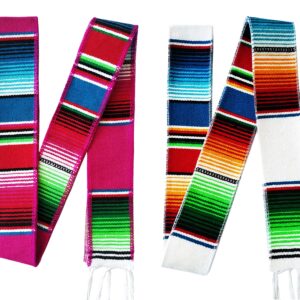 Yani's Gifts 2 Pack Mexican Sash Belts for Women or Men, Serape Belt Cinto Mexicano, Fuchsia and White