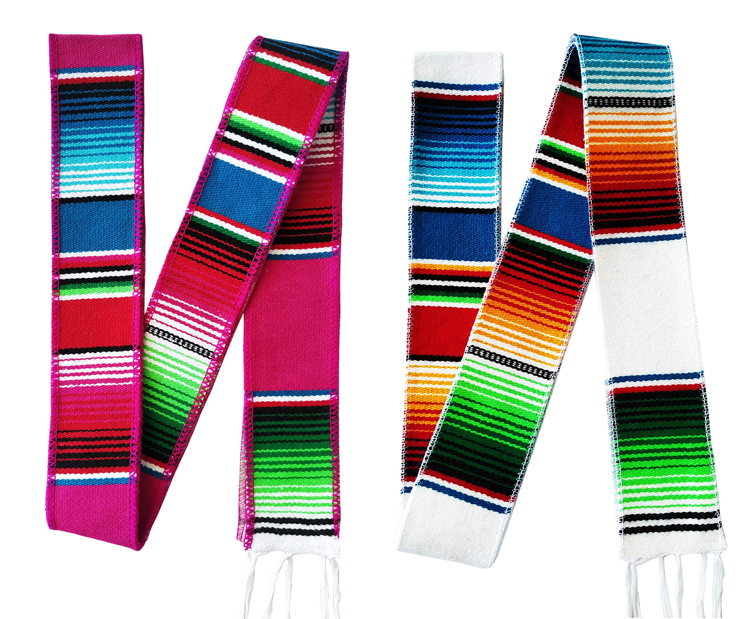 Yani's Gifts 2 Pack Mexican Sash Belts for Women or Men, Serape Belt Cinto Mexicano, Fuchsia and White