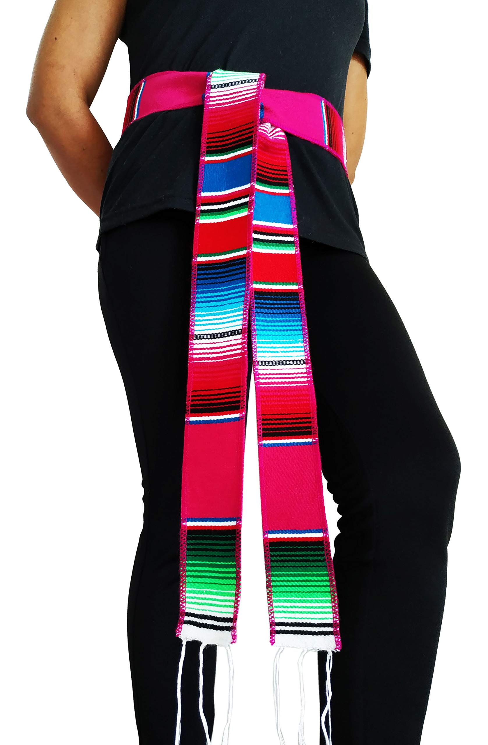 Yani's Gifts 2 Pack Mexican Sash Belts for Women or Men, Serape Belt Cinto Mexicano, Fuchsia and White