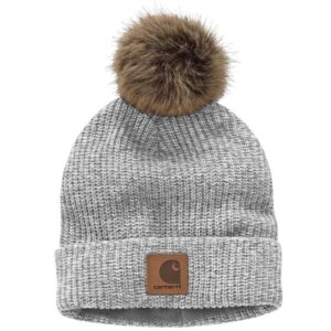 carhartt women's knit fleece lined pom hat, heather gray, ofa