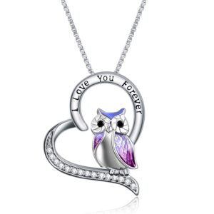 yfn owl necklace sterling silver i love you forever heart owl gifts for women