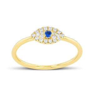 takar 10k solid gold diamond dainty ring with sapphire birthstone, evil eye ring, good luck ring for women, made in usa, gold minimalist jewelry in rose, white and yellow gold