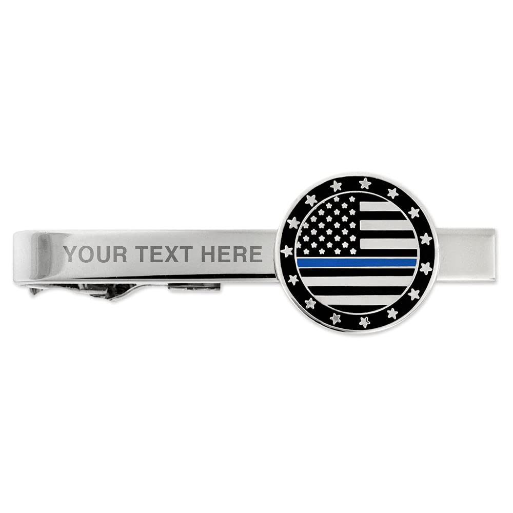 PinMart Thin Blue Line American Flag Police Engravable Personalized Tie Clip