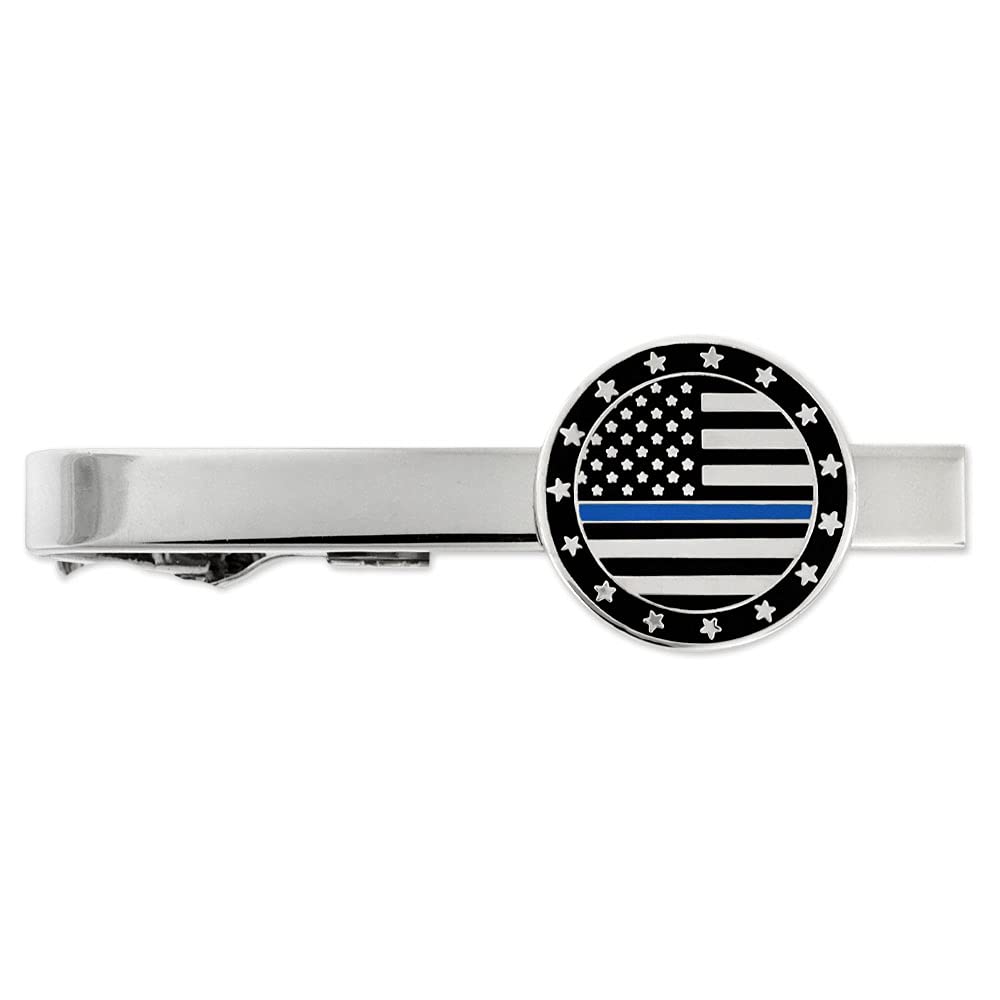 PinMart Thin Blue Line American Flag Police Engravable Personalized Tie Clip